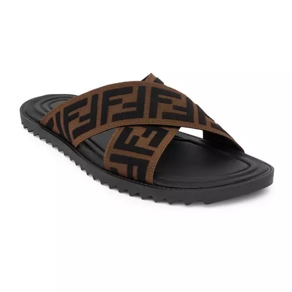 Fendi | Shoes | Fendi Cross Strap Ff Logo Slide Sandals | Poshmark